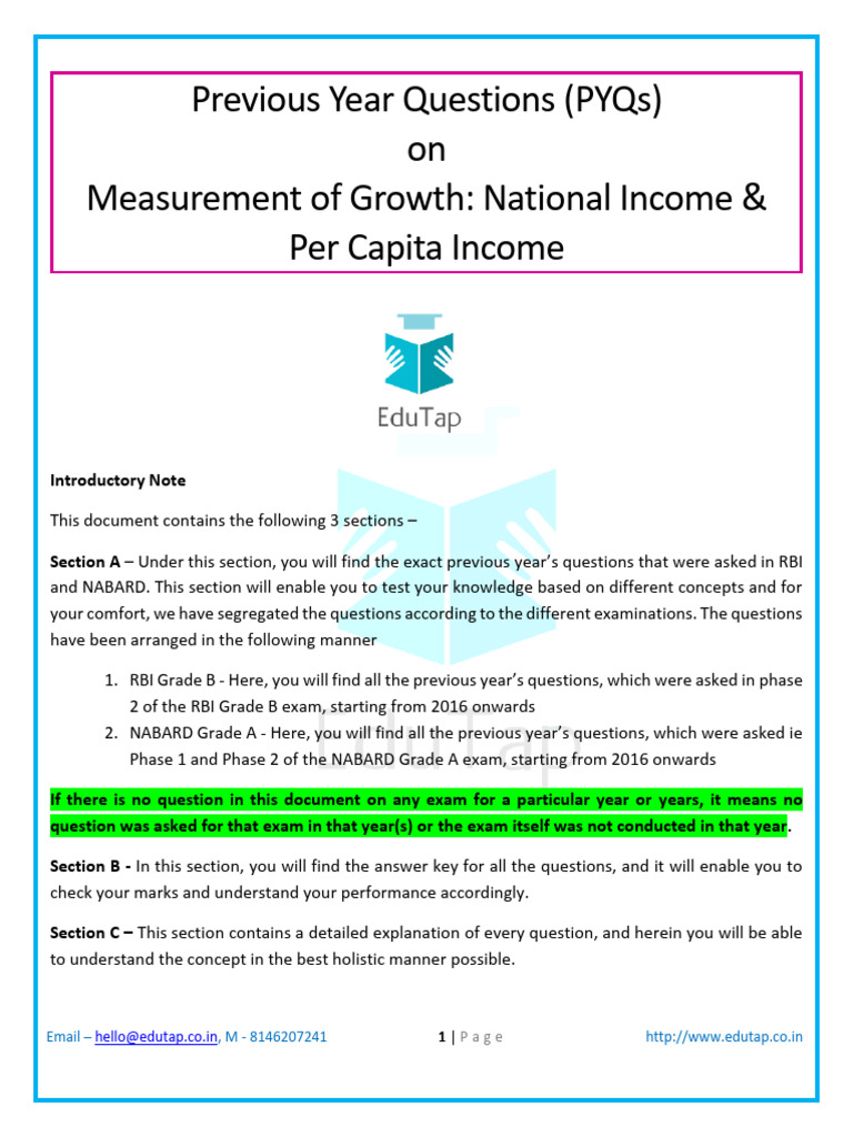 Previous Year Questions on Income Metrics | PDF | Gross Domestic ...