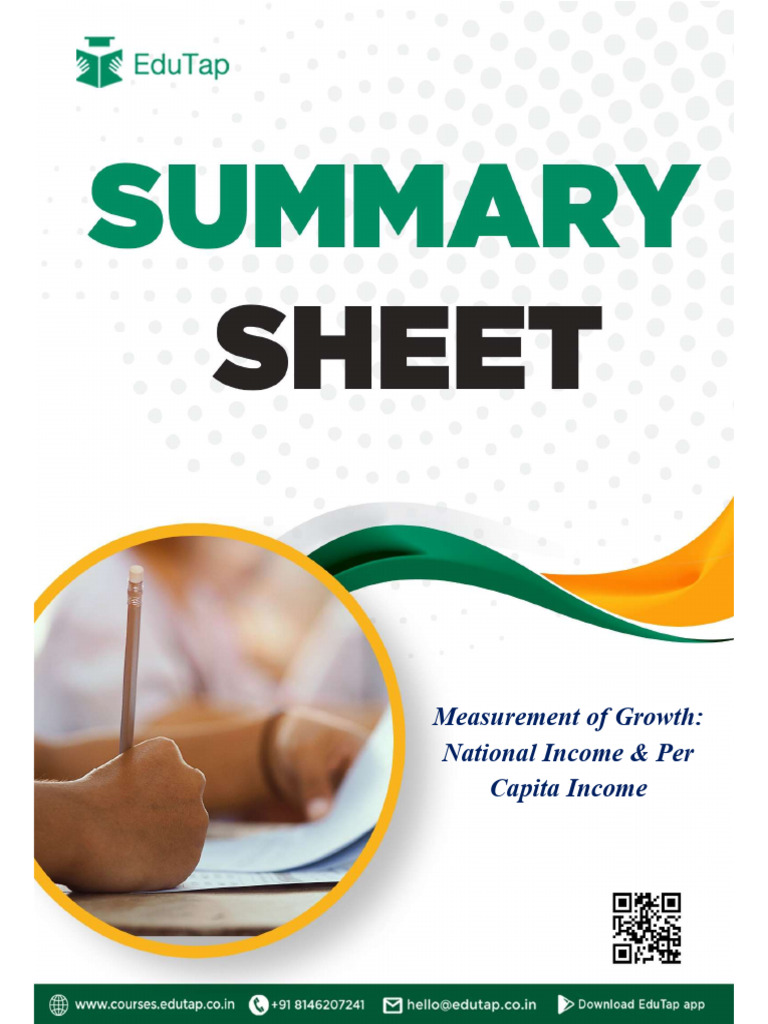 Summary Sheet - Measurement of Growth National Income and Per Capita ... Summary Sheet - Measurement of Growth National Income and Per Capita ...