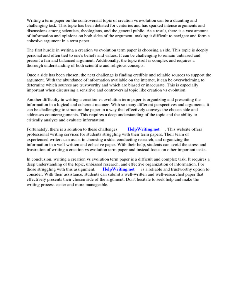Creation Vs Evolution Term Paper | PDF | Creationism | Science