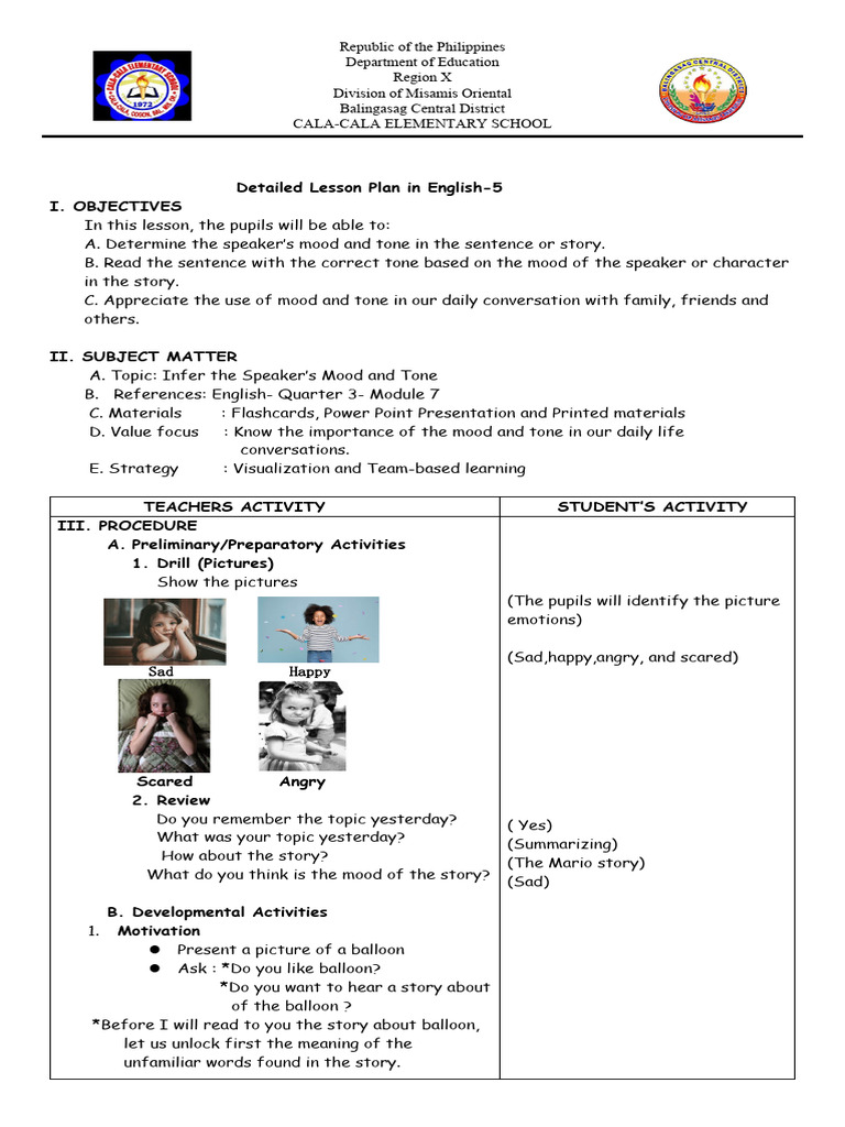 Detailed Lesson Plan G-5 Final | PDF | Lesson Plan | Mood (Psychology)