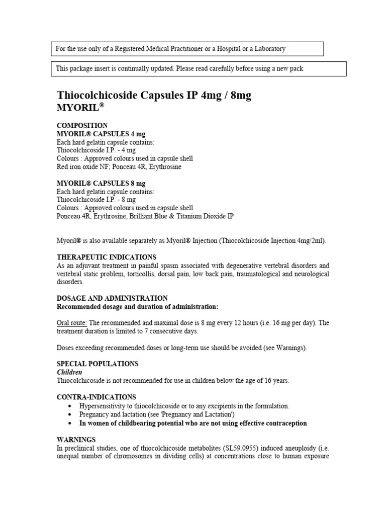 Myoril Capsules PI | PDF | Pregnancy | Dose (Biochemistry)