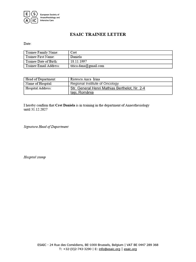 Esaic Trainee Letter Template 1 | PDF