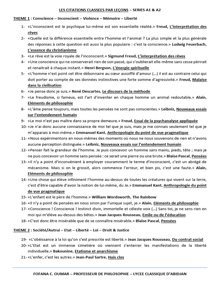 Citations Classees Par Leçons-Series A1&a2 | PDF | Inconscient ...