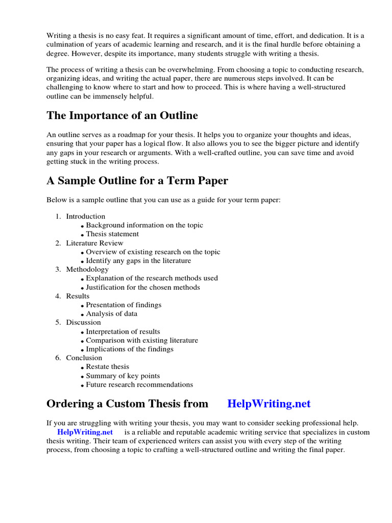 Thesis Writing Guide: Importance of Outlines | PDF | Methodology | Essays