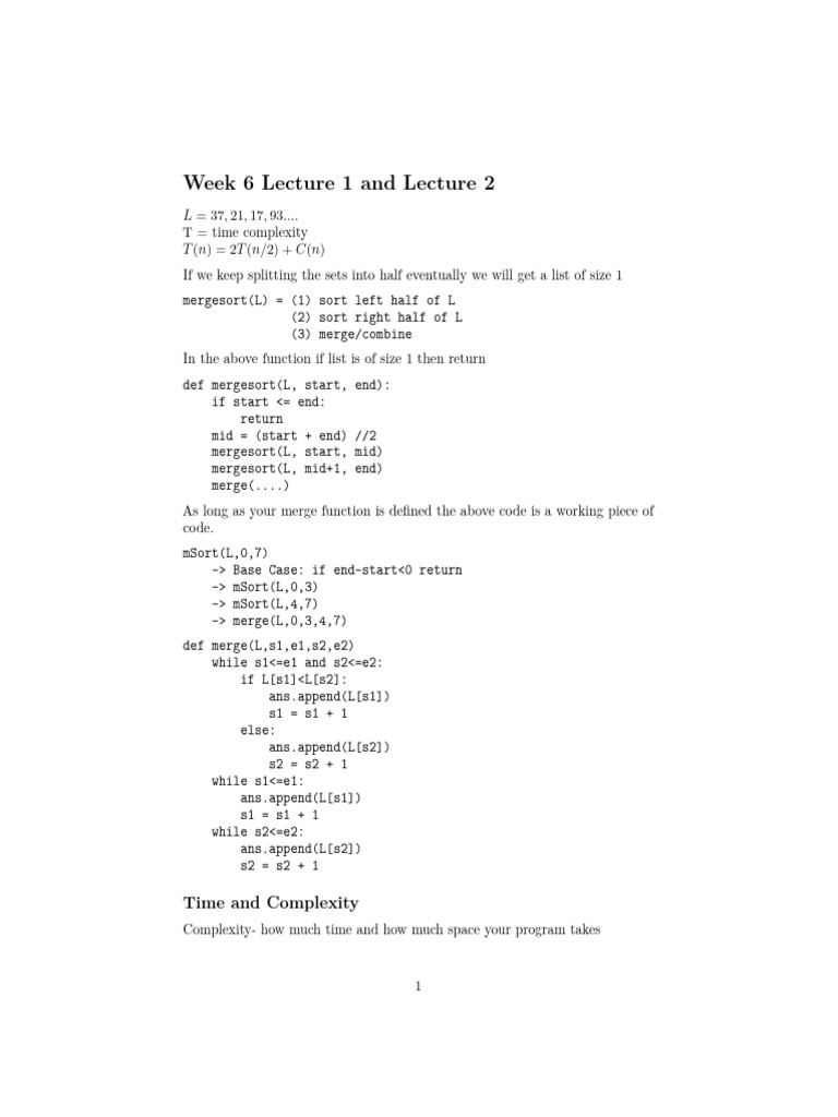 Mergesort Algorithm and Time Complexity | PDF