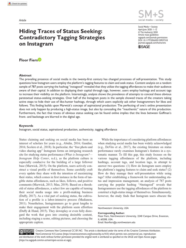Hiding Traces of Status Seeking On Instagra | PDF | Social Media ...