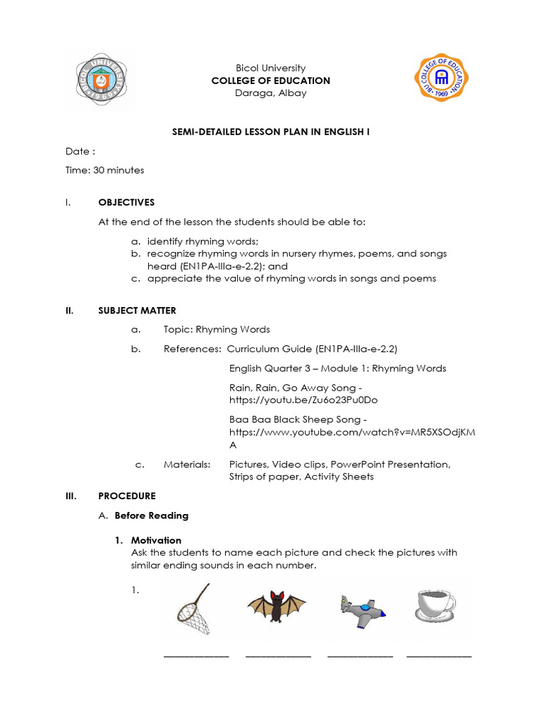 Rhyming Words Lesson Plan for Kids | PDF | Sheep