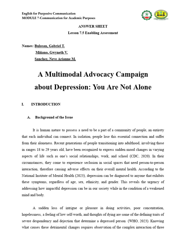 MODULE 7-ENABLING ASSESSMENT ANSWER SHEET-Lesson 7.5-1 | PDF | Major ...
