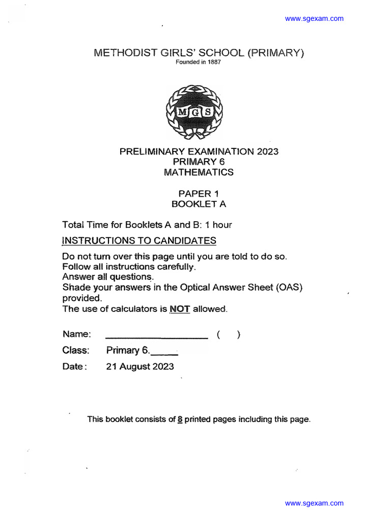 2023 P6 Maths Prelim MGS | PDF