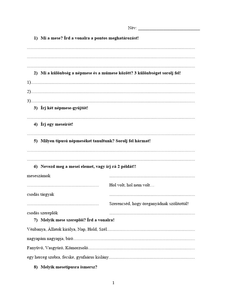 Témazáró: A Mese | PDF