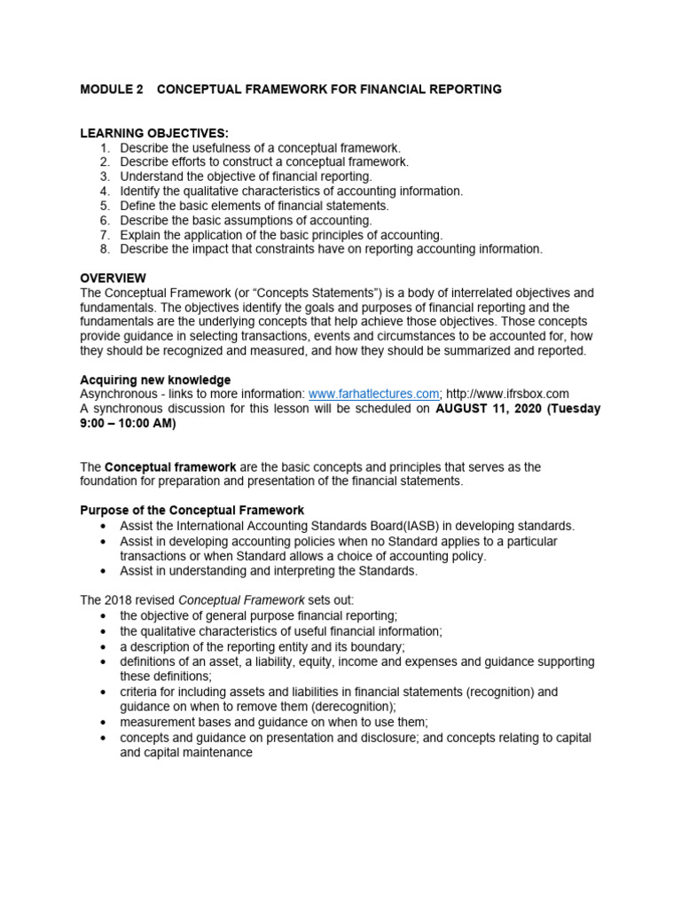 Module 2 Conceptual Framework For Financial Reporting Pdf Going