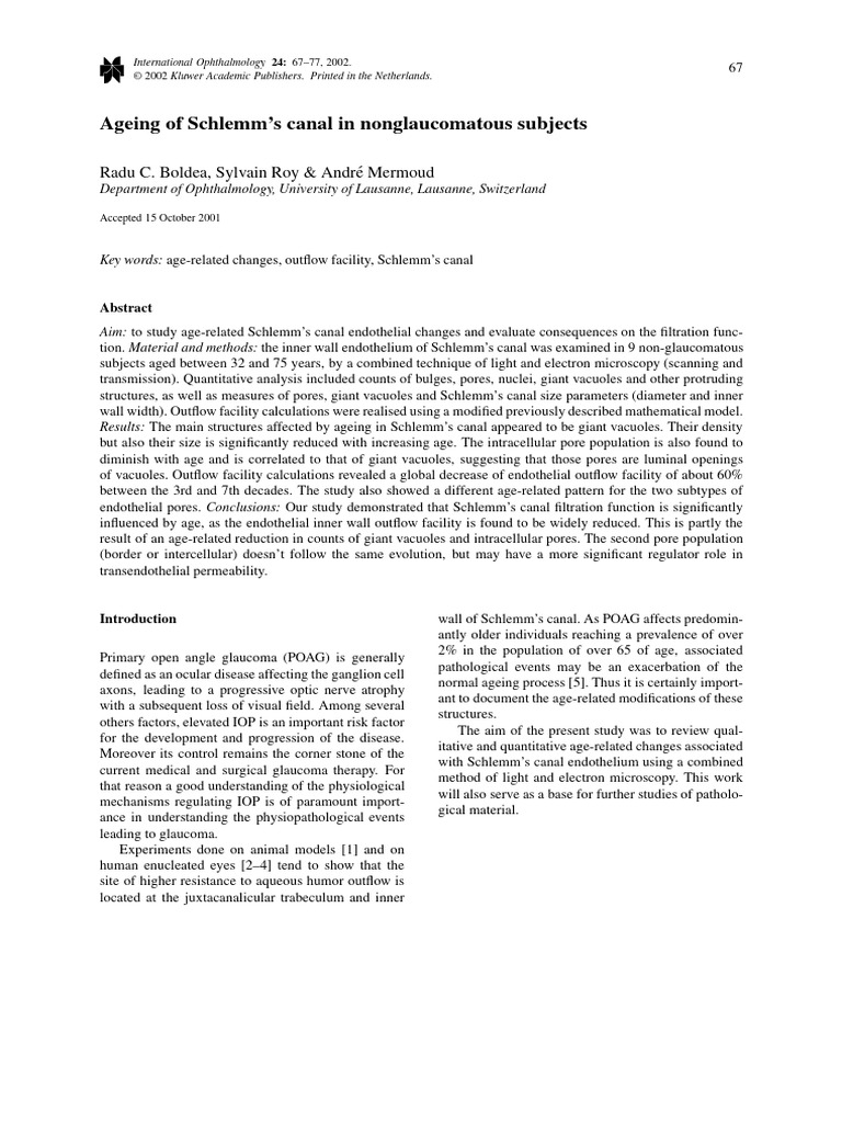 2001.ageing of Schlemm's Canal in Nonglaucomatous Subjects | PDF ...