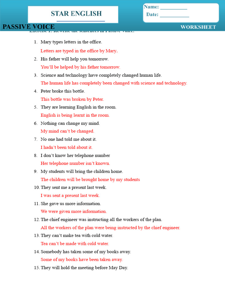 Passive Voice 1 Answer Key | PDF