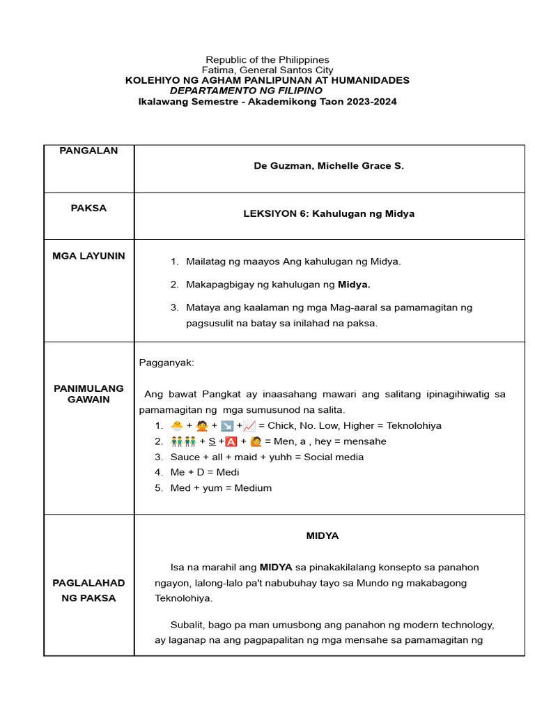 Kahulugan NG Midya 6th RPRTR | PDF