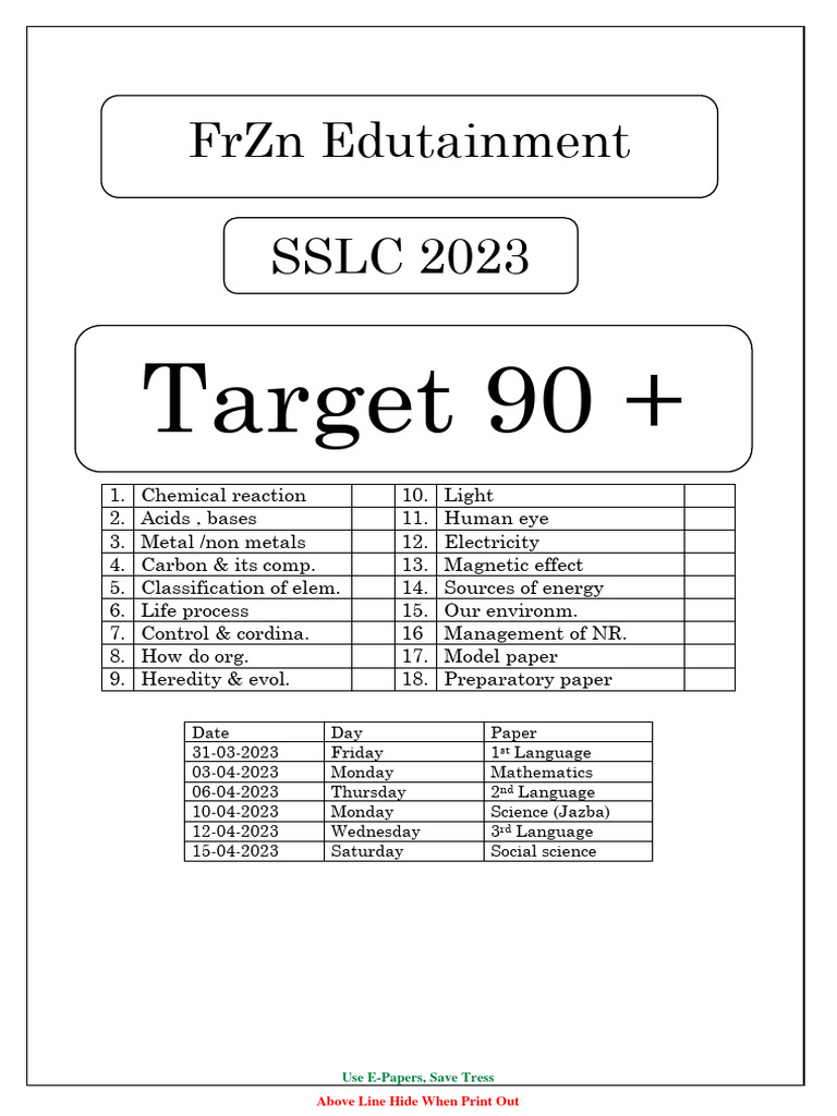 10th STD Science Target 90 2023 by FRZN Edutainment | PDF | Chlorine ...