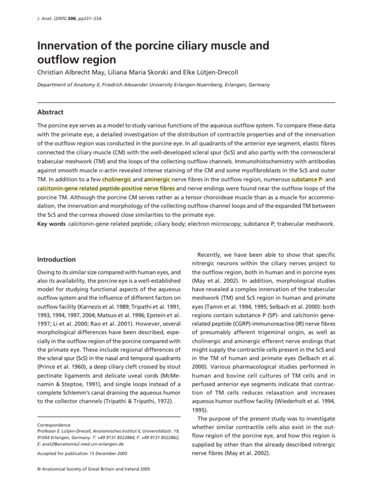 2005.innervation of The Porcine Ciliary Muscle and Outflow Region | PDF ...