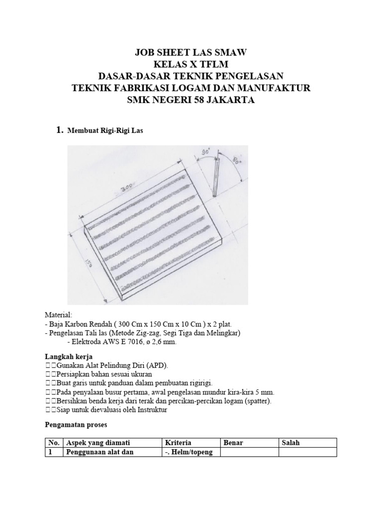 Job Sheet Pengelasan SMAW Kelas X | PDF | Sains & Matematika