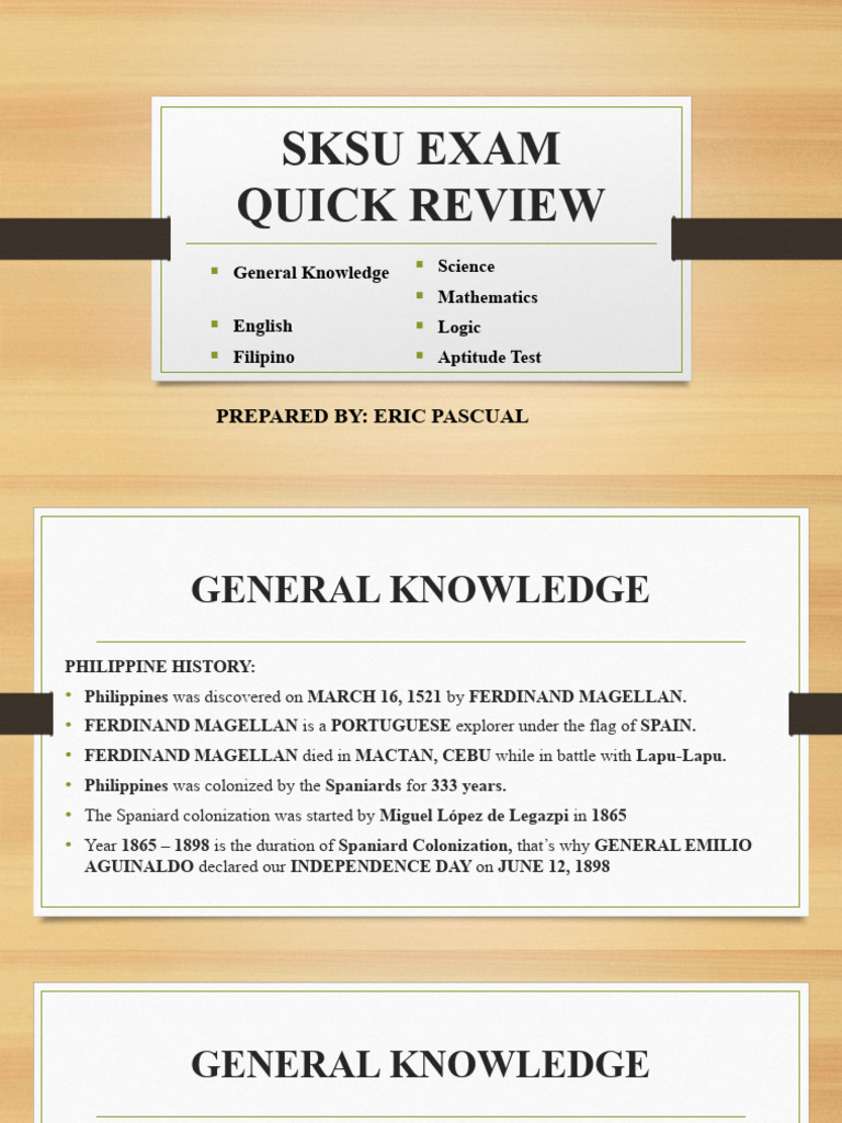 SKSU Exam Review: Key Subjects | PDF | Philippines