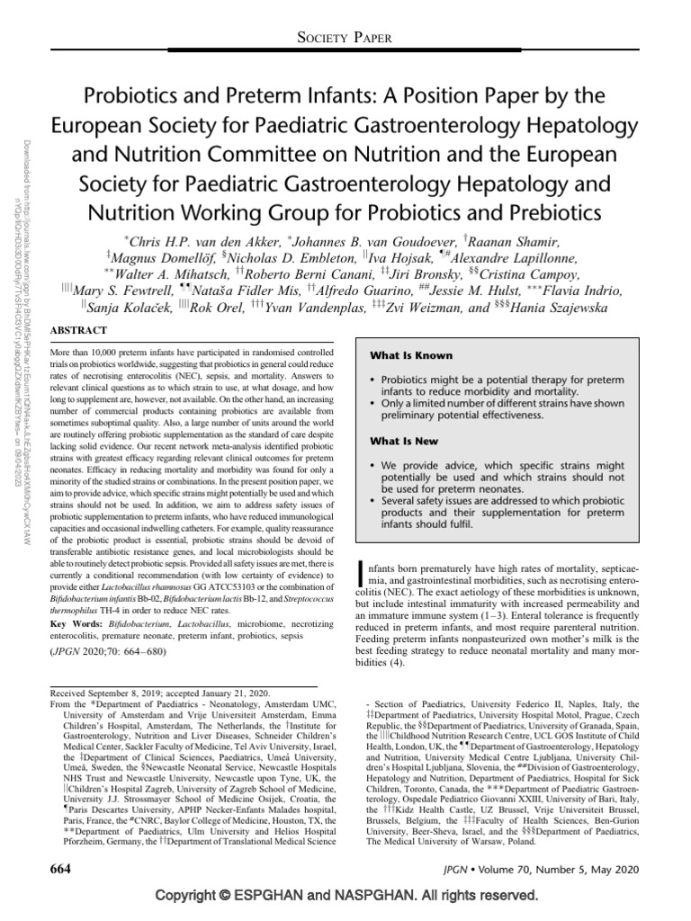 Probiotics and Preterm Infants A Position Paper.26 | PDF | Probiotic ...