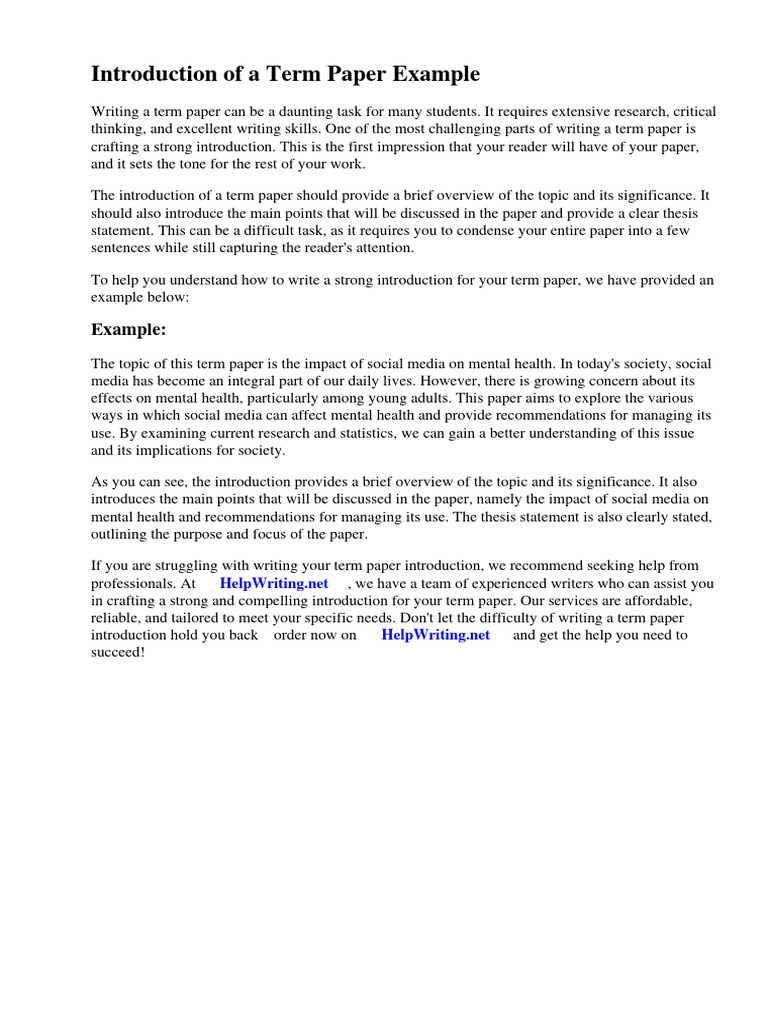 Introduction of A Term Paper Example | PDF | Academic Publishing | Citation