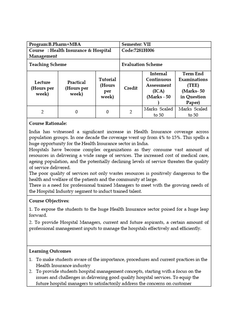 Health Insurance Hospital Management Pdf Hospital Health Care