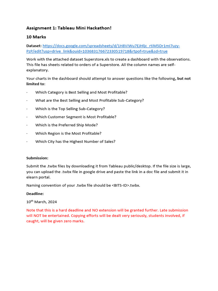 Tableau Dashboard Assignment Guide | PDF