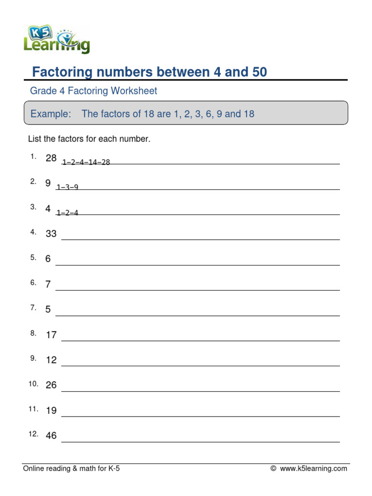 Grade 4 Factoring 4 50 A | PDF