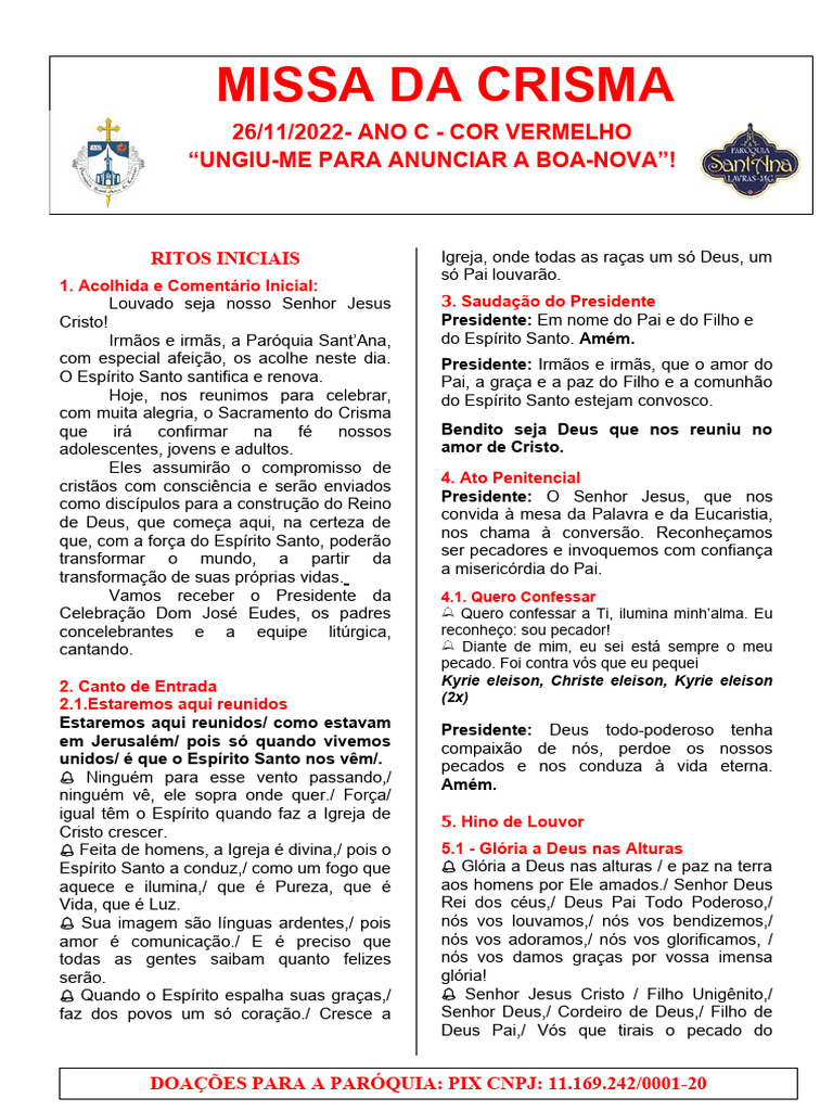 Folheto - Missa Da Crisma 2022 | PDF | Eucaristia | Espírito Santo (religião)