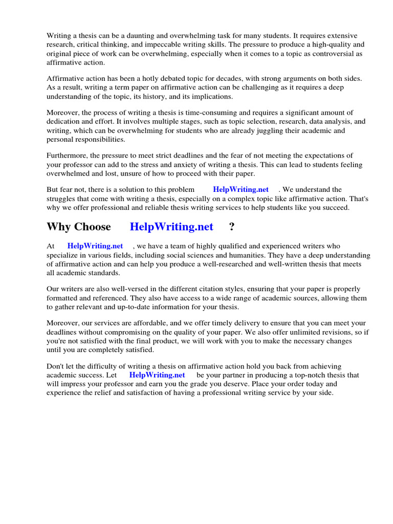 Thesis Writing on Affirmative Action | PDF | Affirmative Action ...