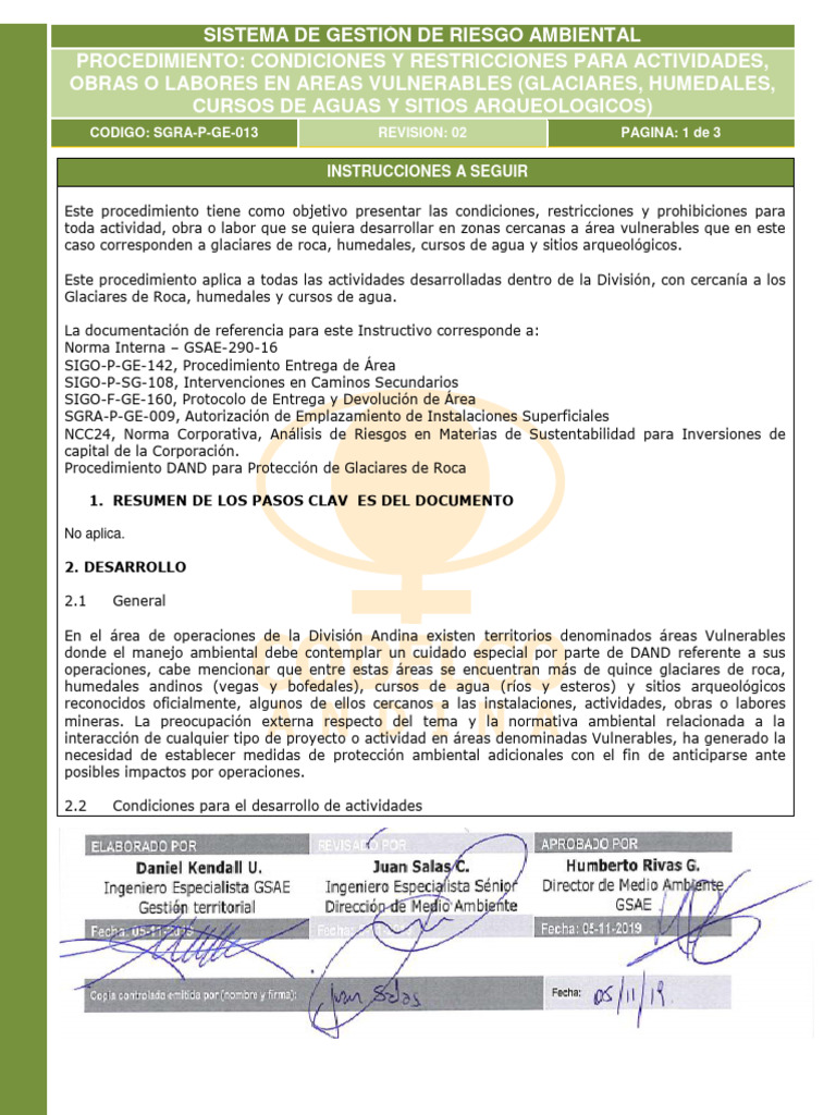 SGRA-P-GE-13 Procedimiento Áreas Vulnerables v02 | PDF | glaciar | Humedal