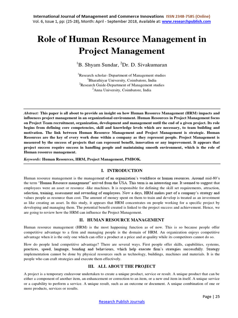 Role of Human Resource Management-5554 | Download Free PDF | Human Resource Management | Project ...