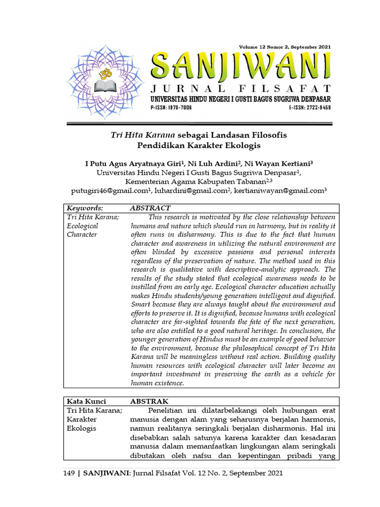 Tri Hita Karana Sebagai Landasan Filosofis Pendidi | PDF | Indian Religions