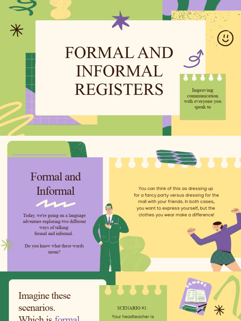 Formal and Informal Registers Education Presentation in Green Yellow ...