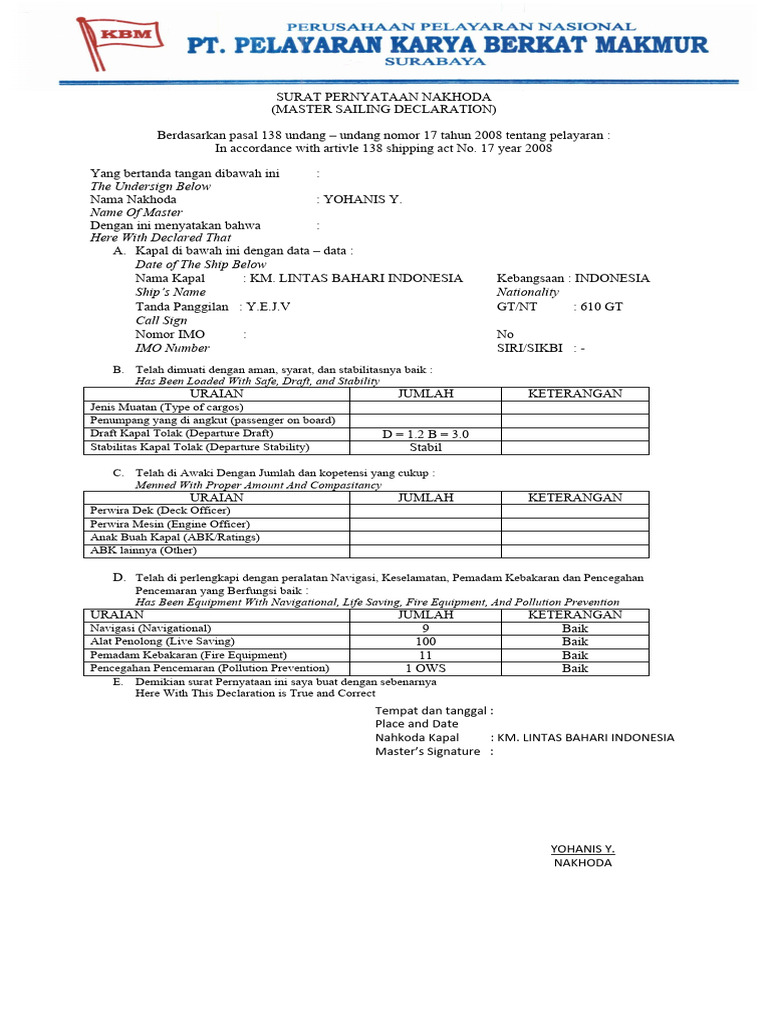 2. MASTER SAILING DECLARATION | PDF
