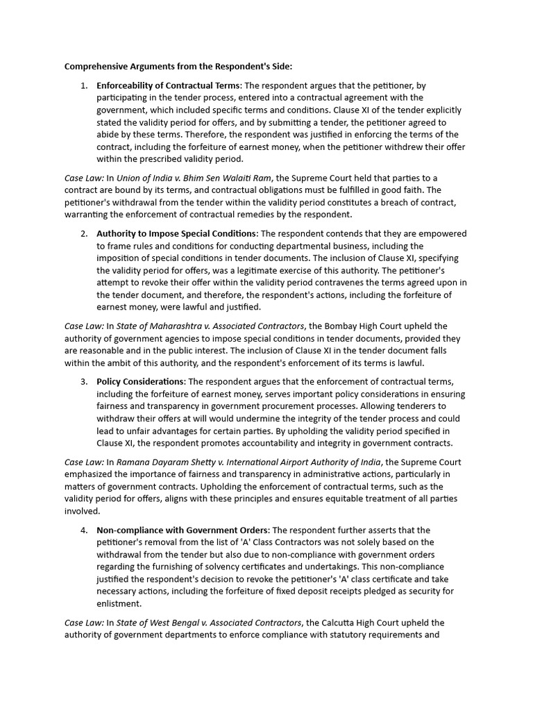 Comprehensive Arguments From The Respondent | PDF | Contractual Term ...