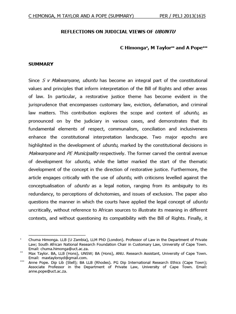 Ubuntu in South African Law | PDF | Dignity | Concept