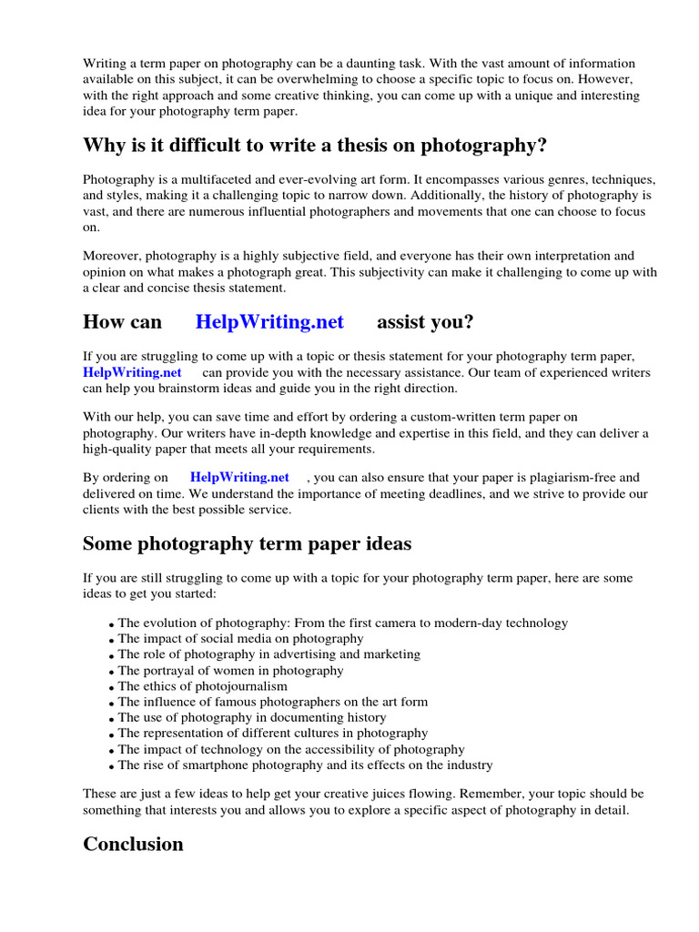 Photography Term Paper Ideas and Tips | PDF | Essays | Photograph