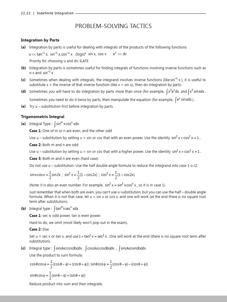 Definite Integrationproblem Solving Tacticsformulae Sheet Pdf