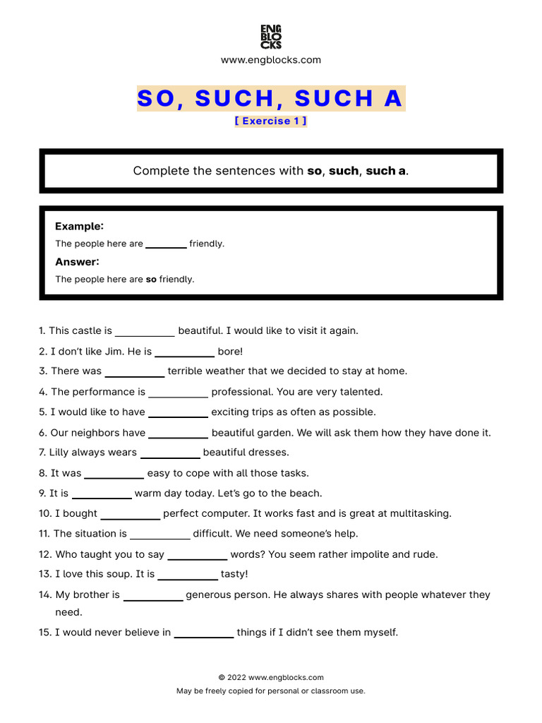 So Such Such A Exercise 1 | PDF