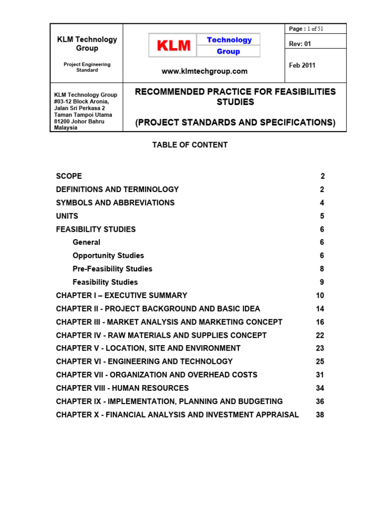 PROJECT STANDARDS AND SPECIFICATIONS Fesibiliy Studies Rev01.1 | PDF ...