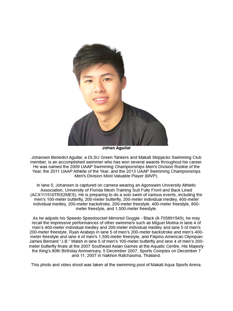 Johansen Aguilar: Award-Winning Swimmer | PDF | Sports & Recreation ...