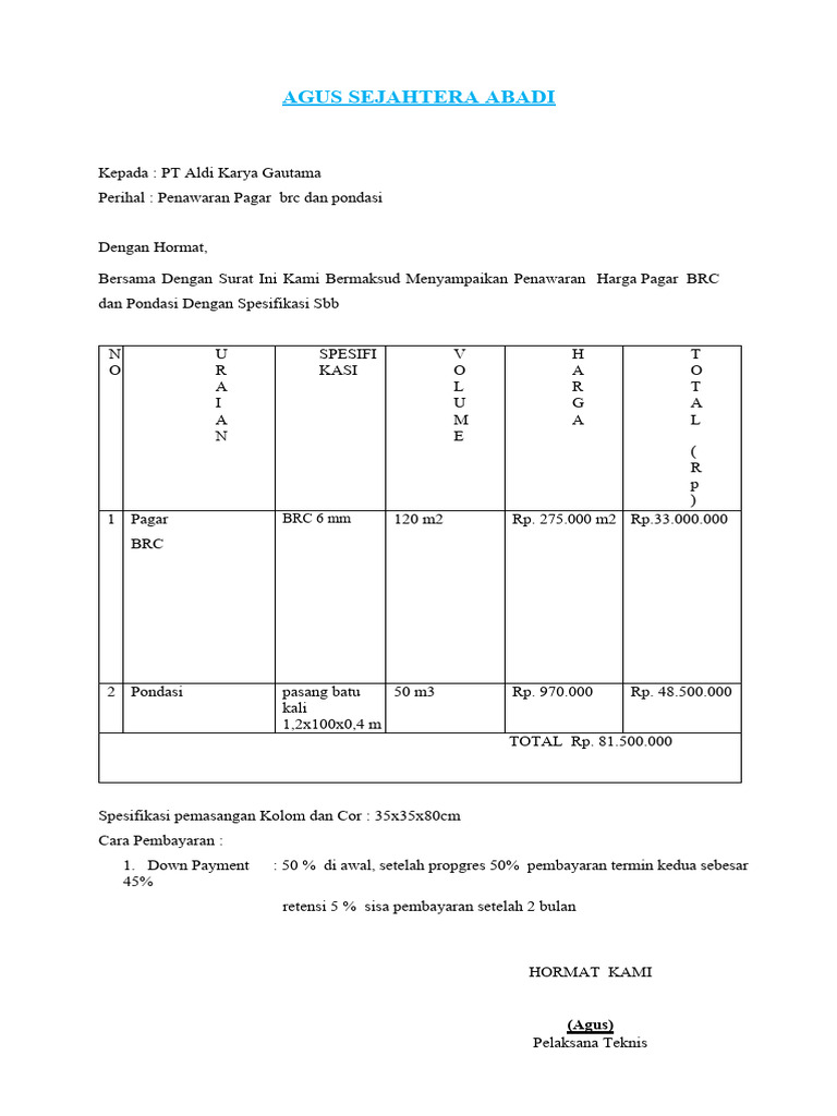 RAB Pondasi & Pagar BRC | PDF