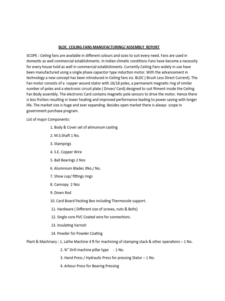 BLDC Ceiling Fan Report | PDF | Electric Motor | Bearing (Mechanical)