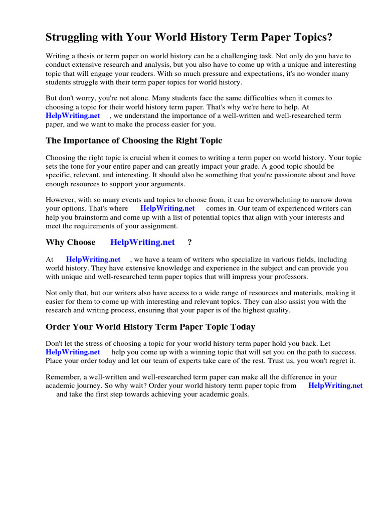 Term Paper Topics For World History | PDF | Essays | China