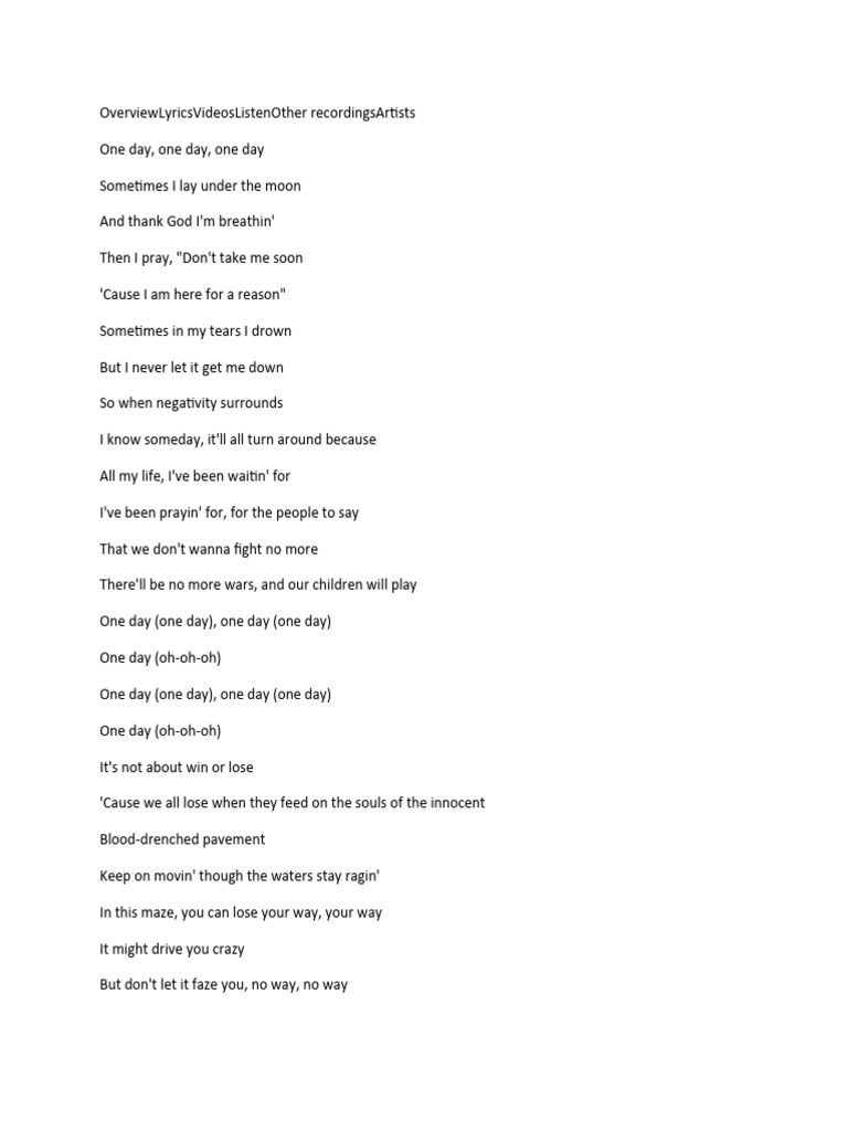 One Day Lyrics | PDF