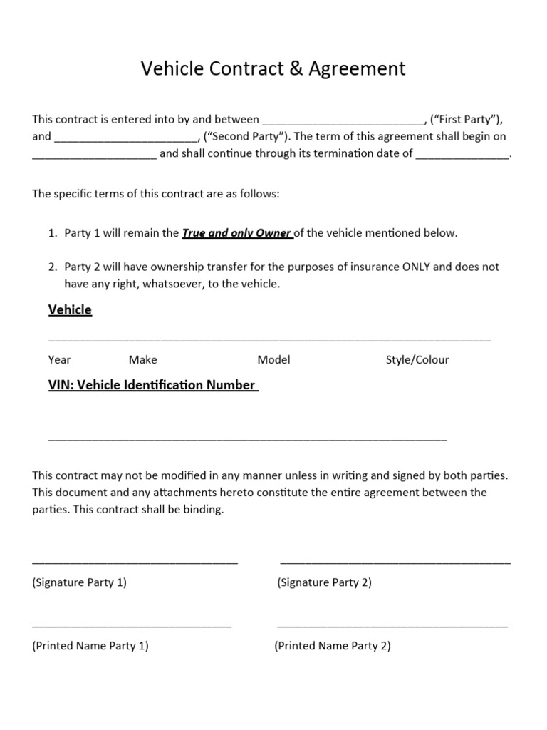 Vehicle Agreement | PDF