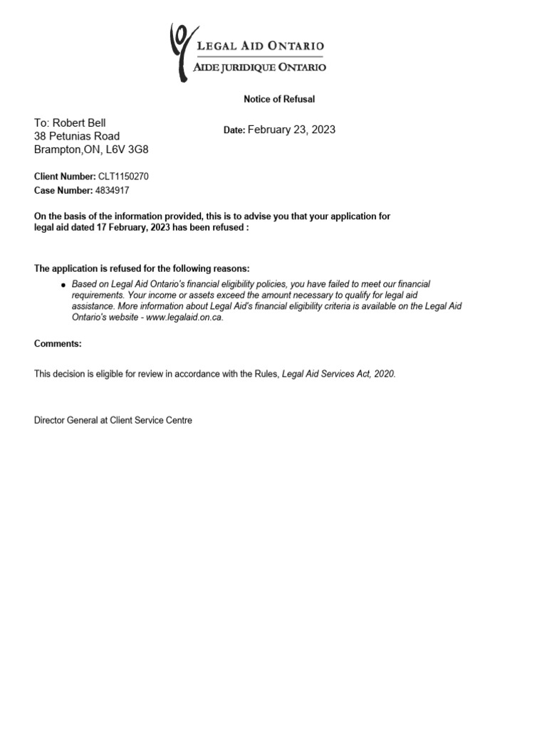 Refusal Application | PDF | Legal Aid | Lawyer