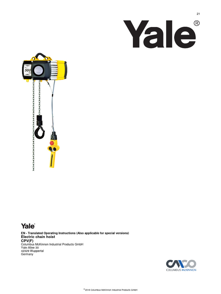 Yale CPV CPVF Manual | PDF | Nut (Hardware) | Electrical Wiring