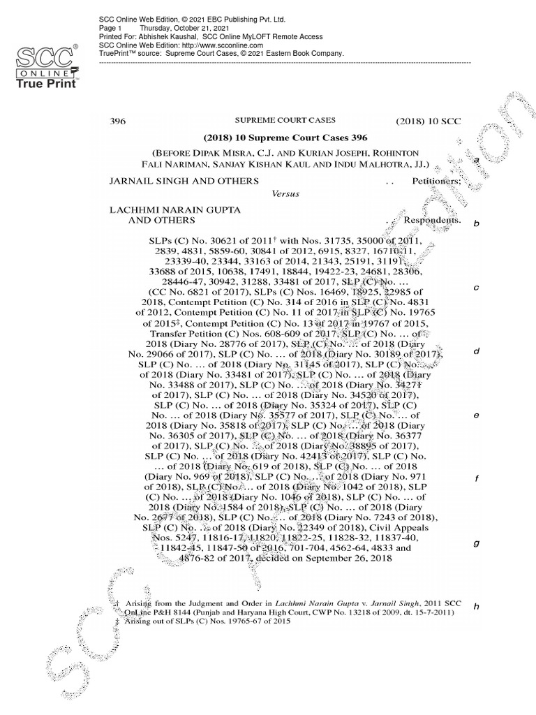 Jarnail Singh v. Lachhmi Narain Gupta, (2018) 10 SCC 396 | PDF