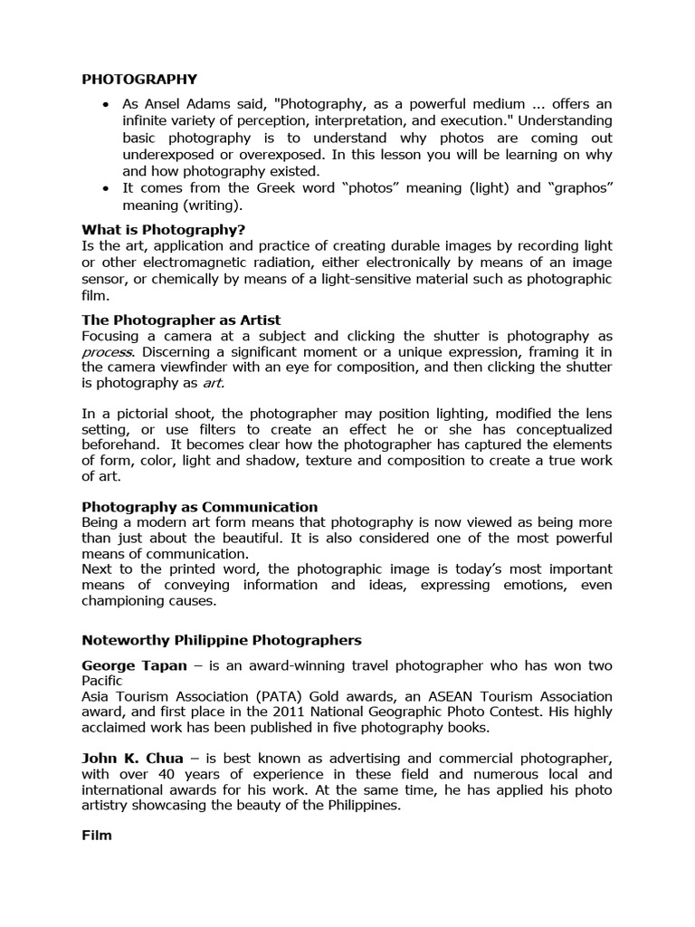 PHOTOGRAPHY | PDF | Cinematography | Camera